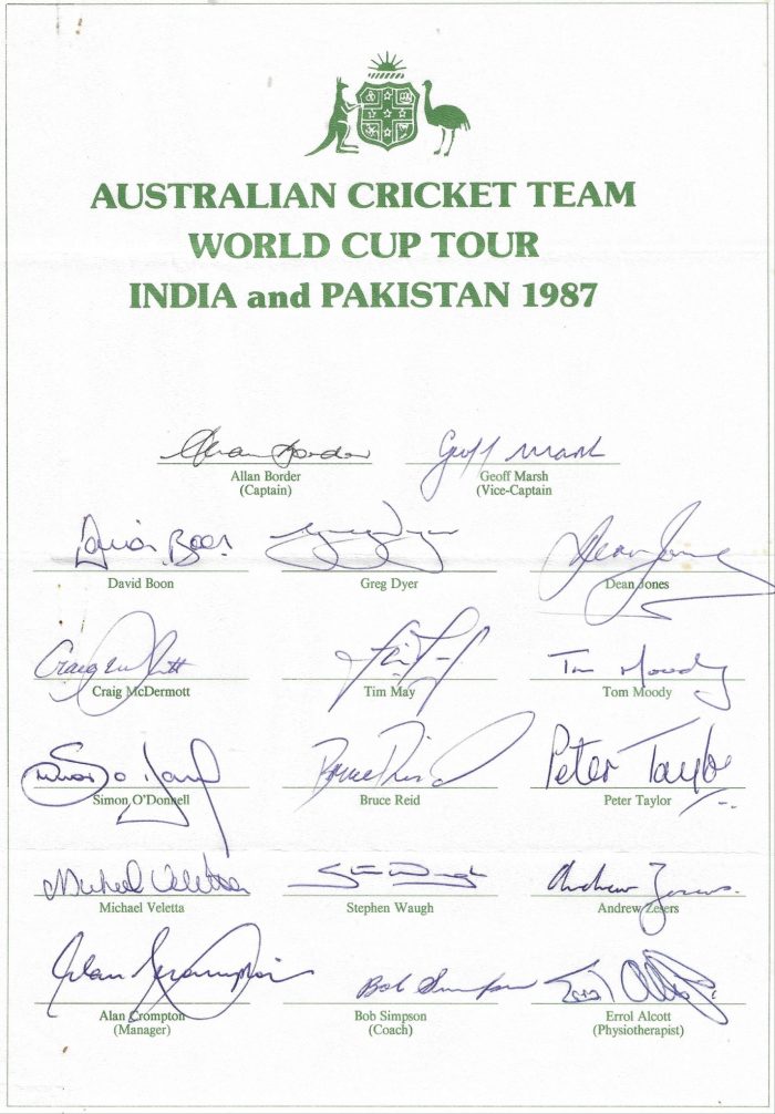 Australia 1987 World Cup-winning Team – Signed Autograph Sheet ...
